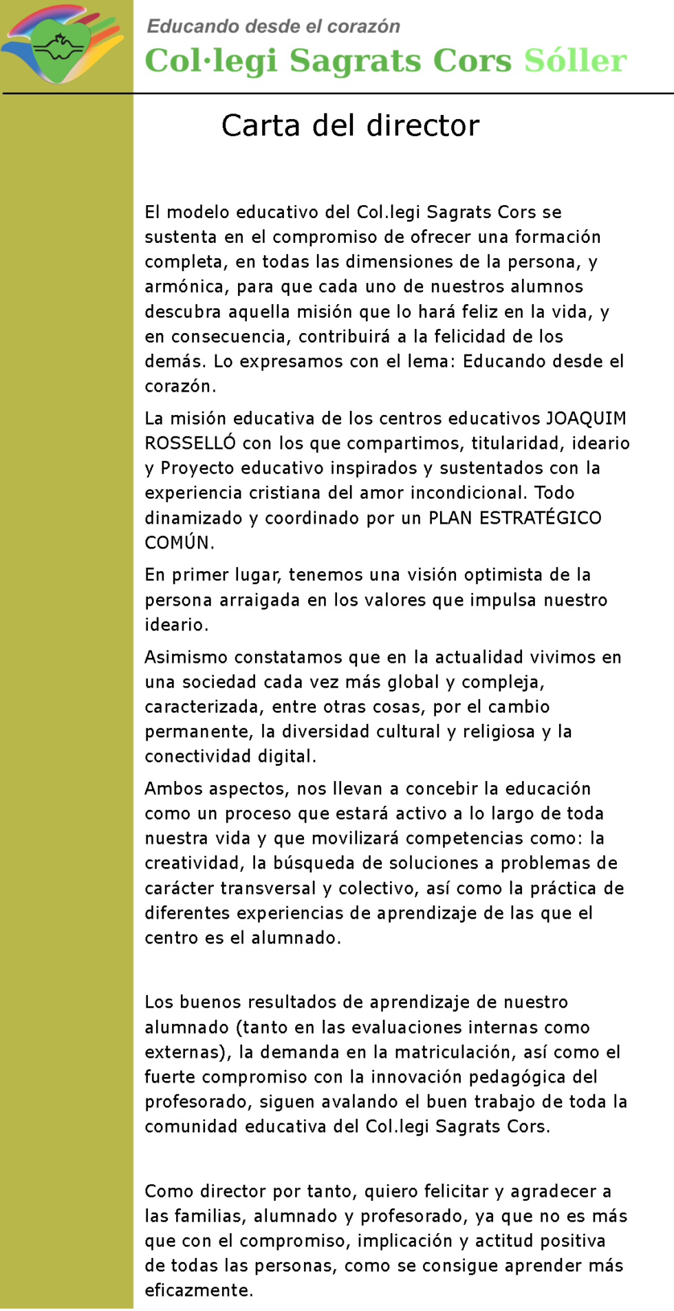 Carta del director – Col·legi Sagrats Cors Sóller